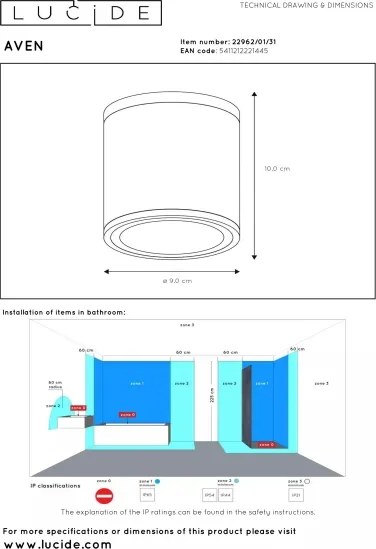Lucide 22962/01/31 - Koupelnové stropní svítidlo AVEN 1xGU10/50W/230V IP65 bílá