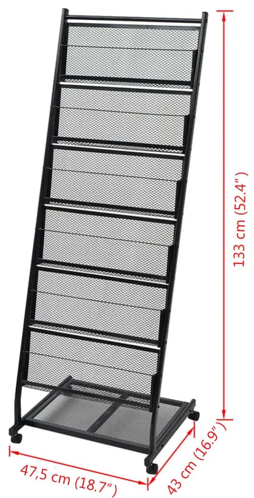 vidaXL Marketos Stojan na časopisy 47,5x43x133 cm černý A4