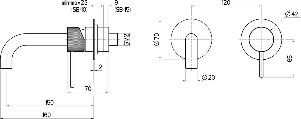 Sapho Sapho, ULTRASAN 2-prvková podomítková umyvadlová baterie, hubice 16cm, černá mat/zlato mat, UT118VBG