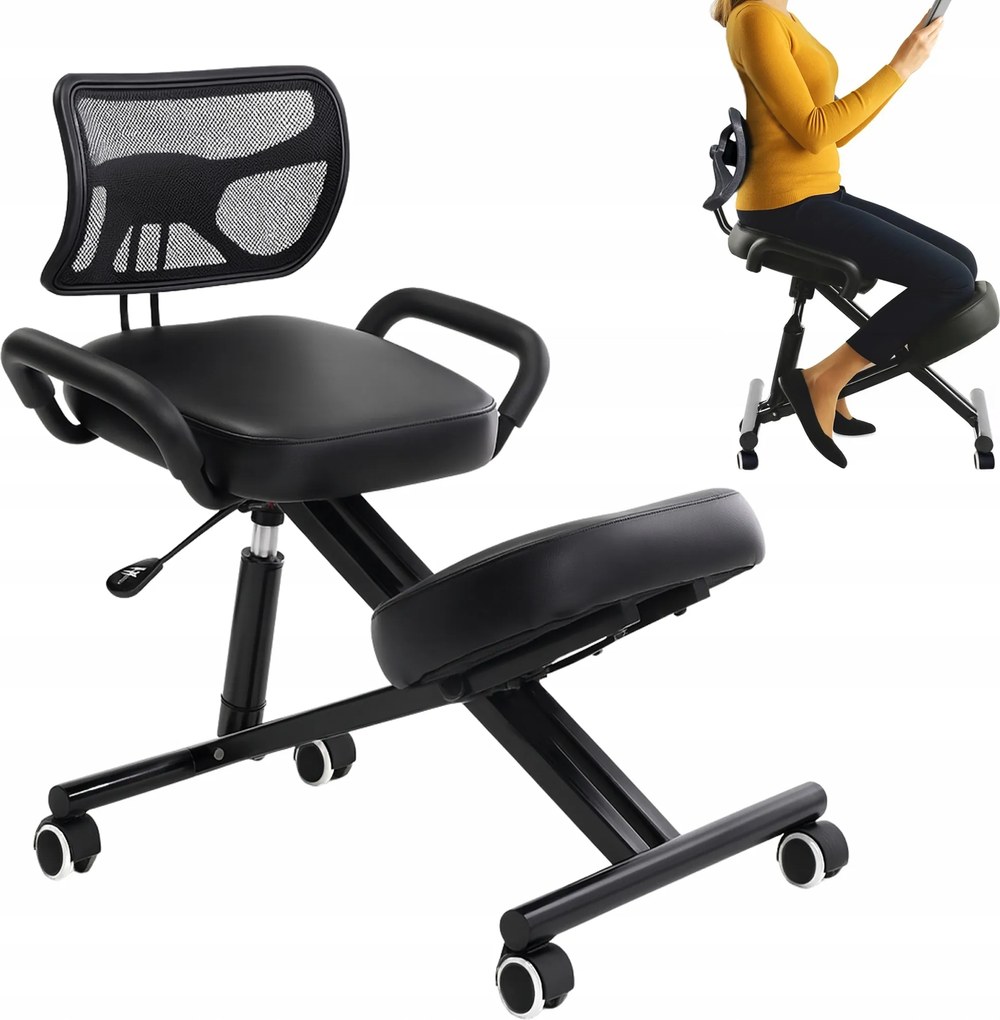 Ergonomický klekosed s opěradlem, černý, do kanceláře, Spa kosmetický salon