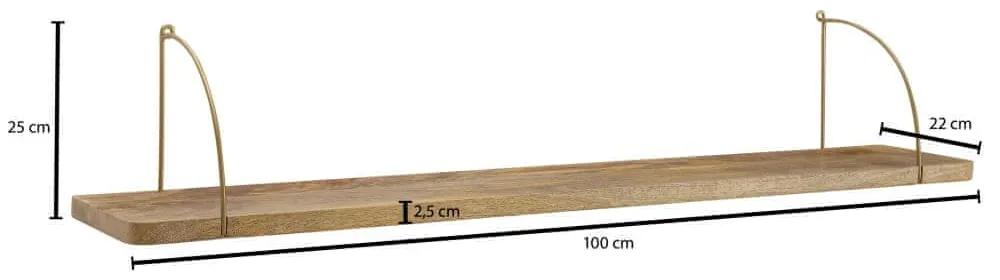 Bruxxi Nástěnná police Maribell, 100 cm, přírodní dřevo