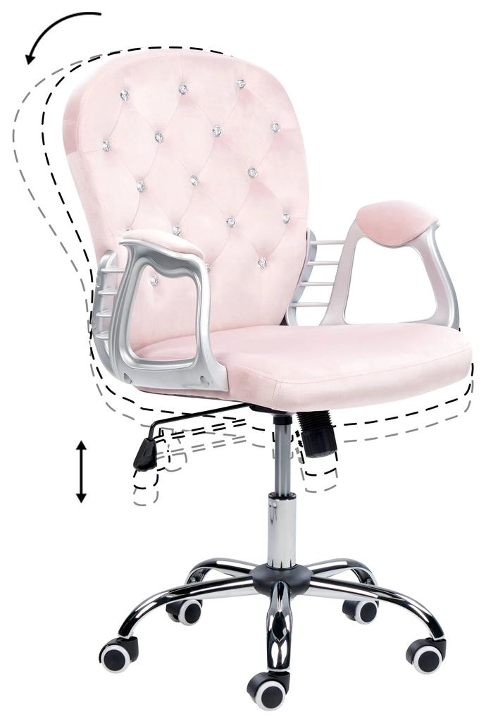 Otočná sametová kancelářská židle s křišťály růžová PRINCESS Beliani
