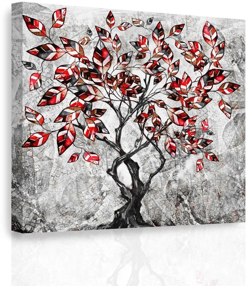 Obraz strom v mozaice Red Velikost (šířka x výška): 100x100 cm