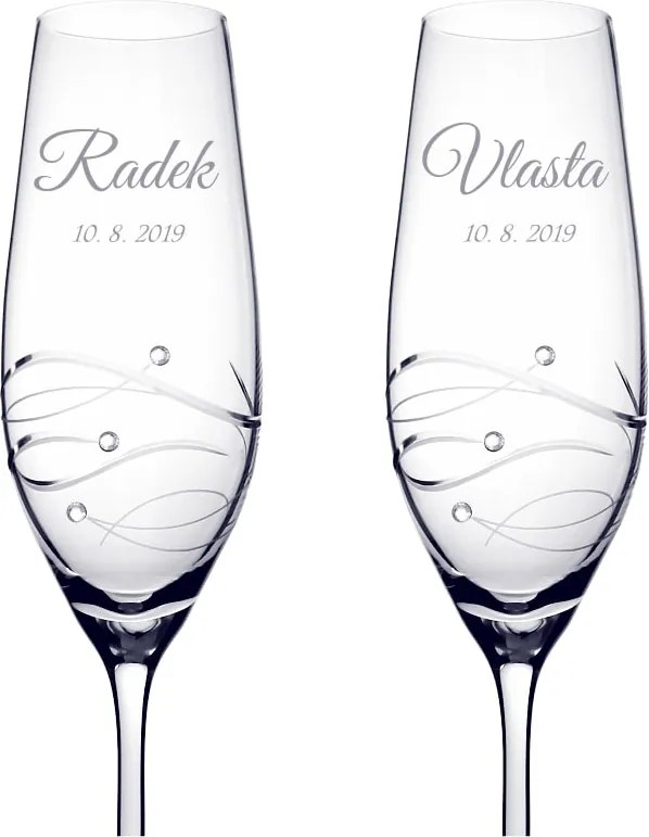 AKRISTAL Waves - svatební skleničky na sekt se jmény a Swarovski® Elements