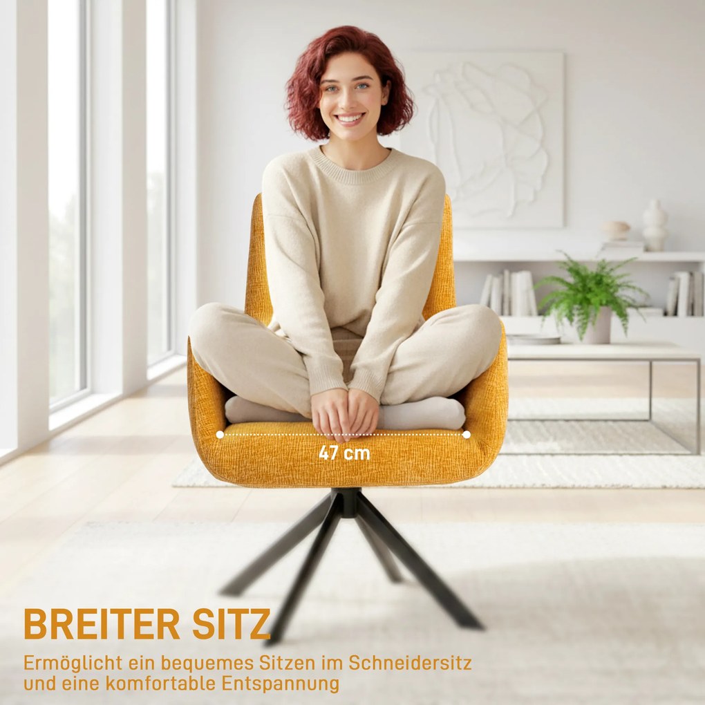 HOMCOM Polstrované křeslo, akcentové křeslo, moderní design, otočné, do 120 kg, žluté
