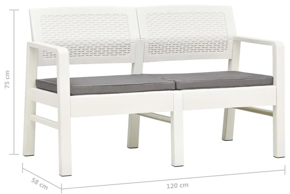 2místná zahradní lavice s poduškami 120 cm plast bílá,  48821
