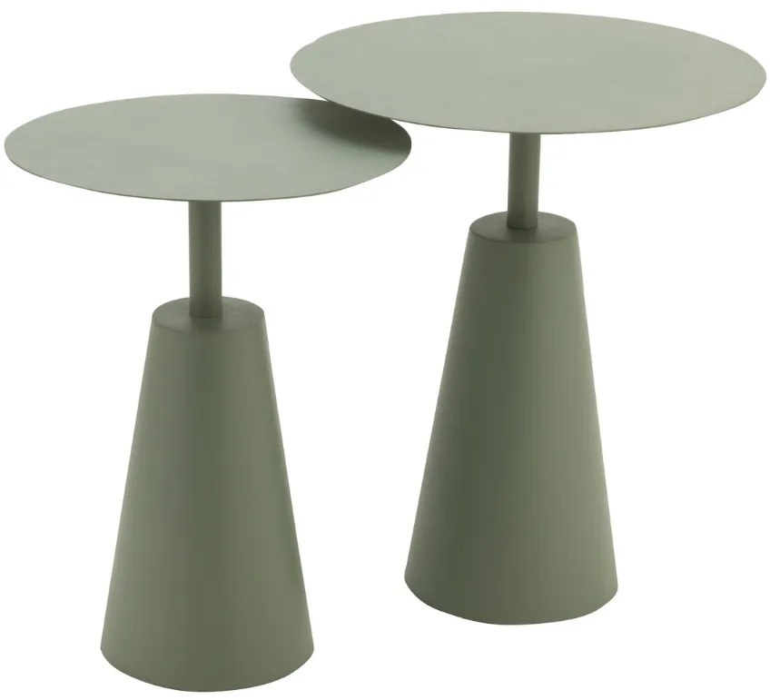 OnaDnes -20% Set dvou zelených kovových odkládacích stolků J-line Rondo 49/38 cm