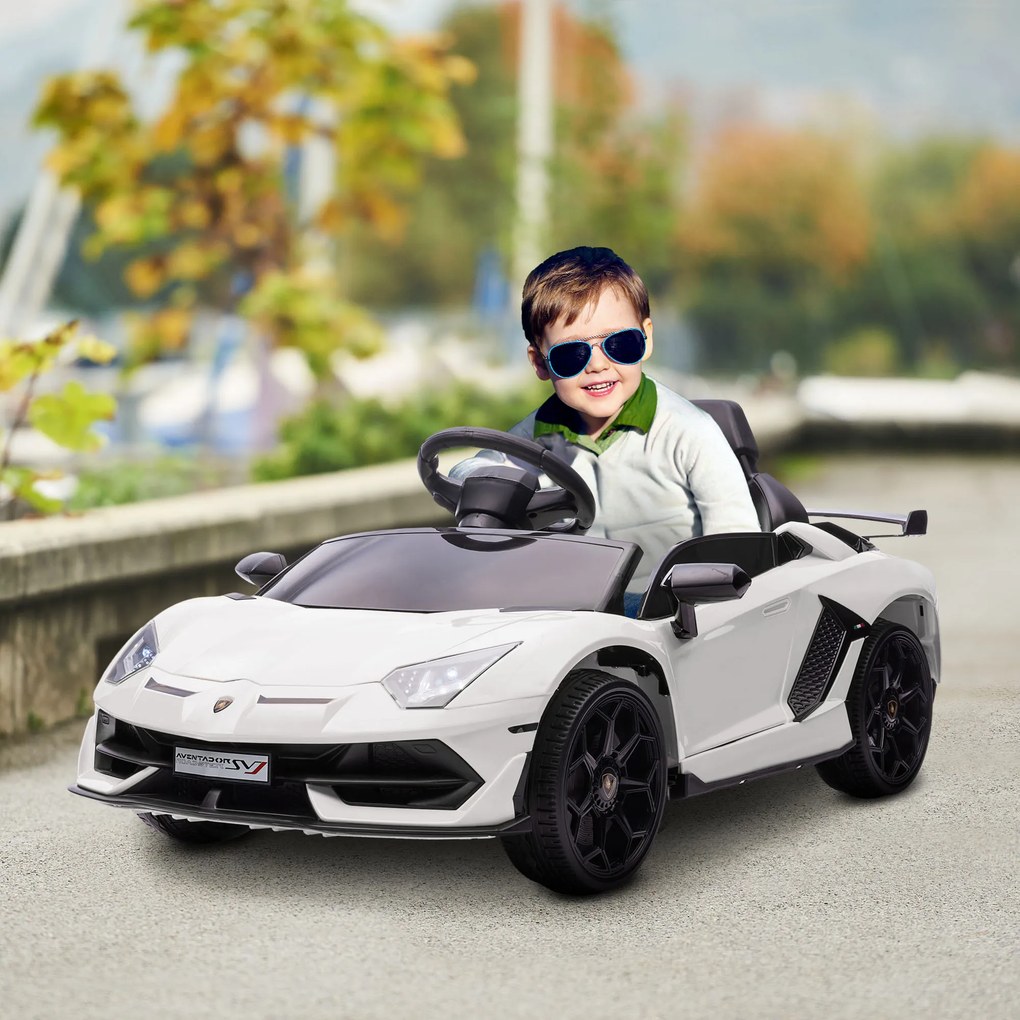 HOMCOM dětské elektrické autíčko 12V s dálkovým ovládáním 2.4G, MP3 přehrávačem, klaksonem a světlem pro děti od 3-5 let, bílé elektrické vozidlo | A…
