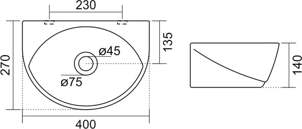 Aqualine Aqualine, LIZA keramické umyvadlo 40x27cm, bílá, NP412