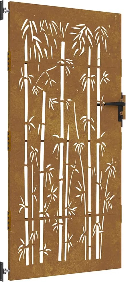 Zahradní branka 85 x 200 cm corten ocel bambusový design 153237