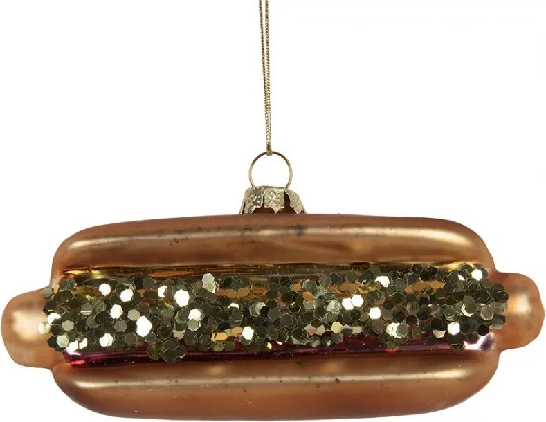Vánoční skleněná závěsná ozdoba hot dog - 13*4*6 cm
