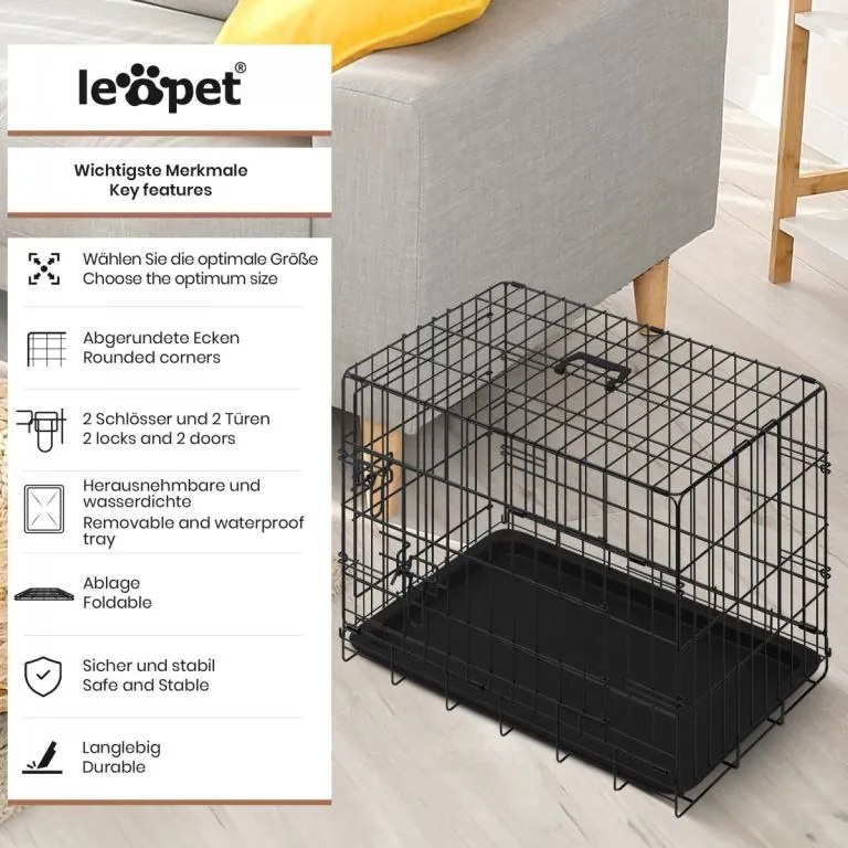 Leopet Klec pro psy skládací 76 x 45 x 51,5 cm, M, černá