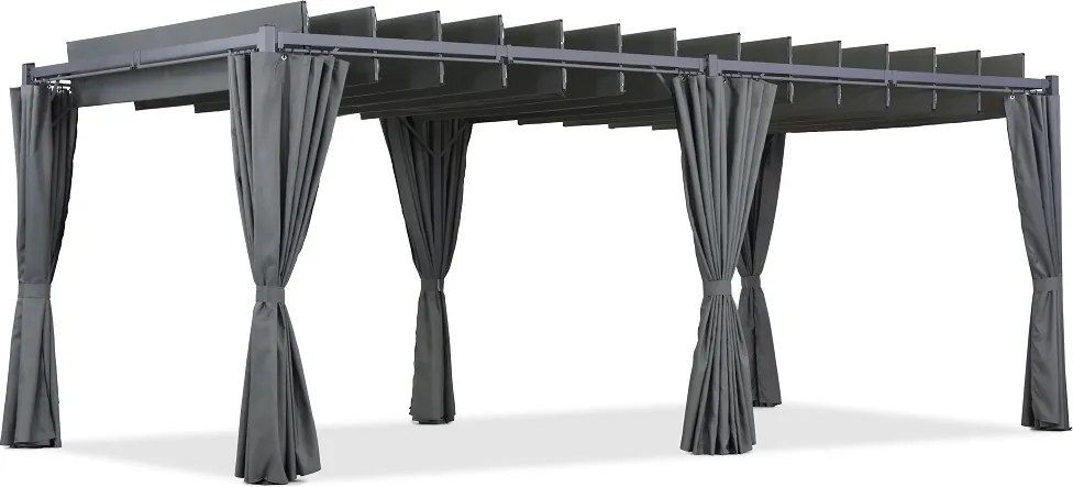 Antracitová pergola Malaga 3x6 m se závěsy Garden Point