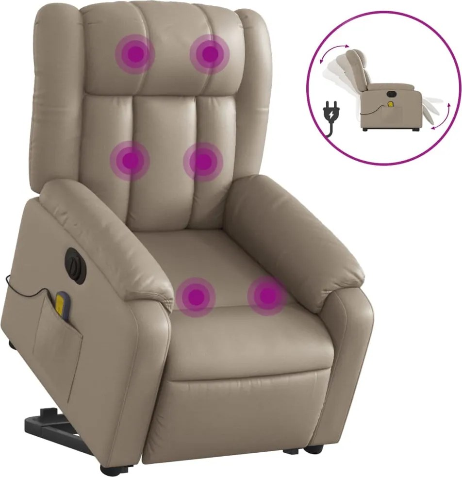 Elektrické zvedací masážní polohovací křeslo cappuccino koženka 3205291