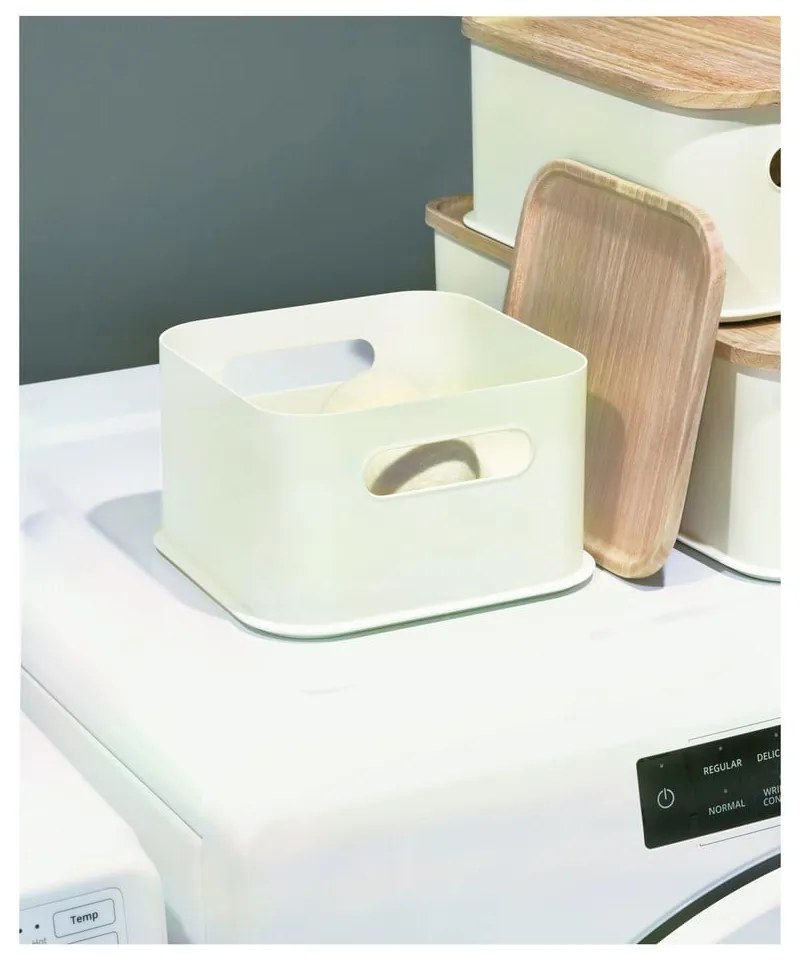 Bílý úložný box s víkem ze dřeva paulownia iDesign Eco Handled, 21,3 x 21,3 cm