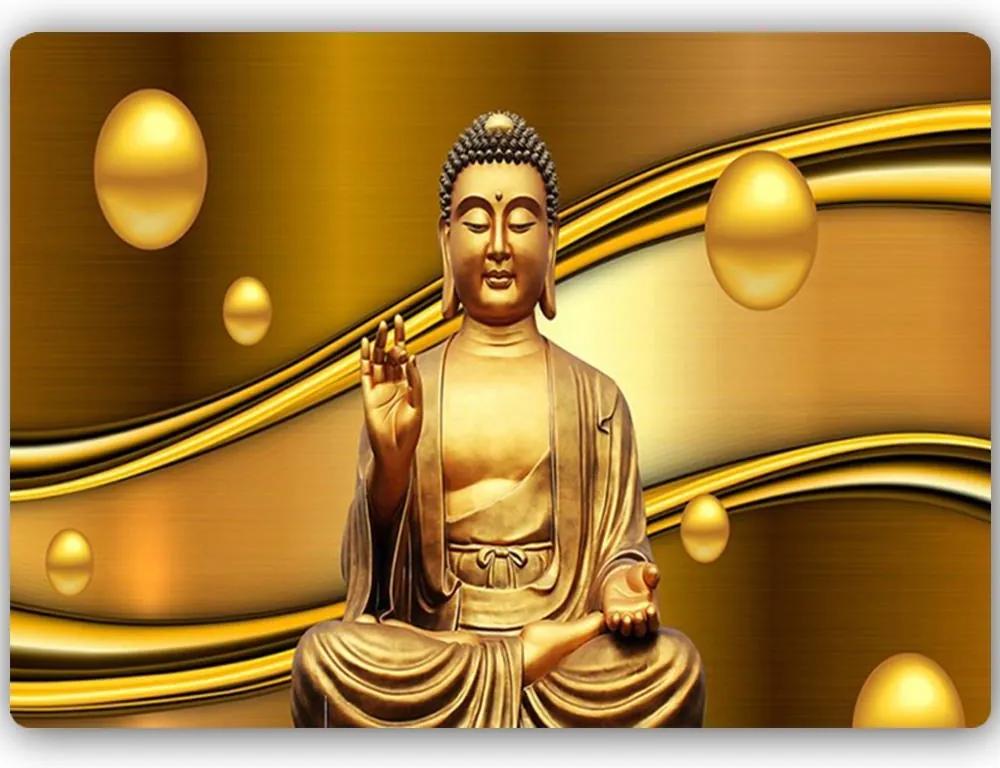 CARO Kovový obraz - Golden Buddha 40x30 cm