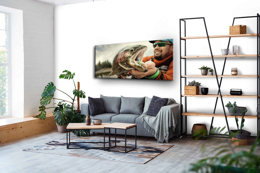 Malvis ® Obraz Rybář s krásným duhákem ROZMĚR (šířka x výška): pětidílné schody obdélník 150x75 cm