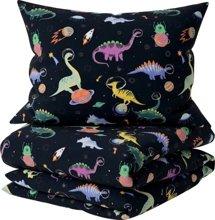 Sada dětského povlečení z mikrovlákna DINO SPACE barevné + povlak na polštář 50 x 70 cm ZDARMA