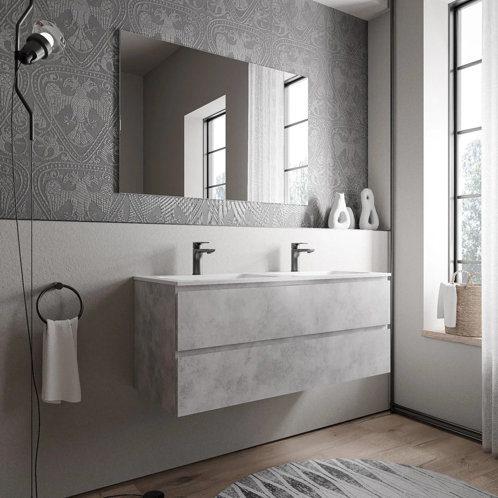 Koupelnová skříňka AVA 120 cm s dvojumyvadlem z minerálního odlitku BRUXELLES