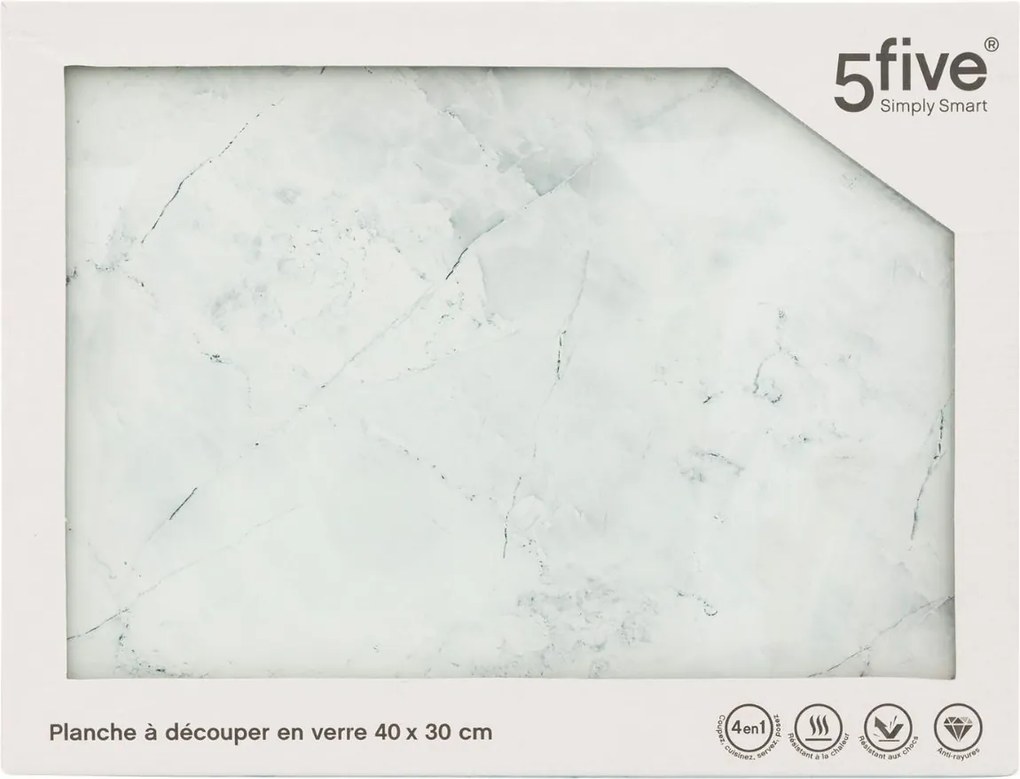 Prkénko na krájení Glass Marble, bílá, 40x30 cm