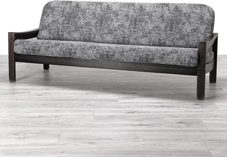 Bielastické potahy MARMO šedé trojkřeslo s dřevěnými rukojeťmi (š. 150 - 200 cm)