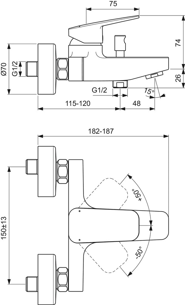 Ideal Standard Ceraplan - Vanová baterie nástěnná, černá matná BD256XG