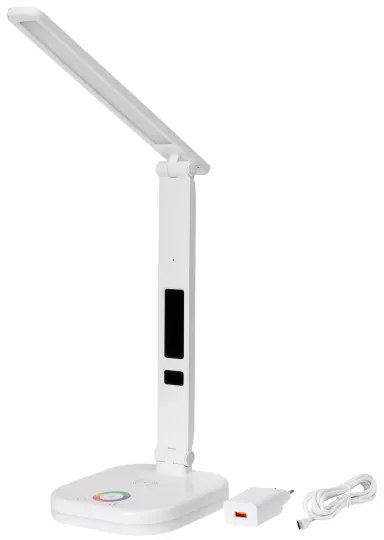 LED RGBW Stm. lampa s bezdr. nab., displejem, USB portem 6W/5V 3000-6500K bílá