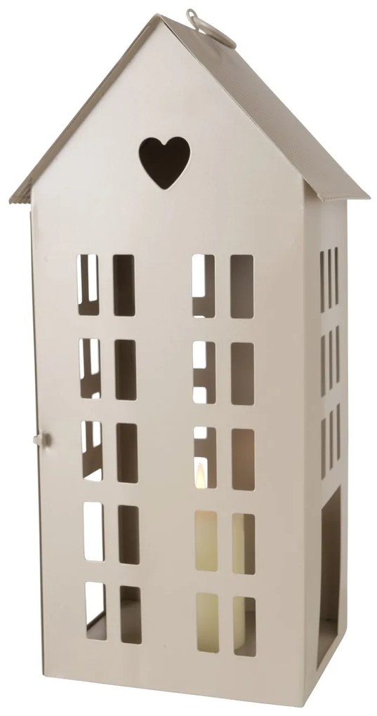 Kovová lucerna Domek 35 cm béžová