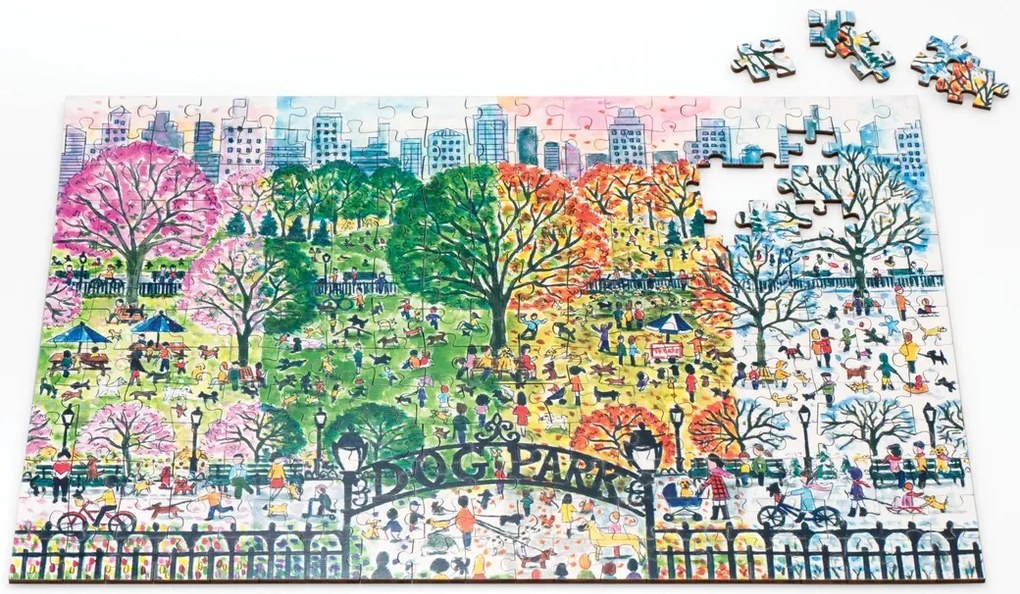 Galison Dřevěné puzzle Psí park 4 roční období 250 dílků