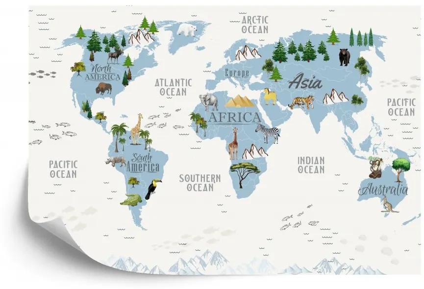 Fototapeta Animals World Map For Kids Wallpaper Design Omyvatelný vlies 312x219