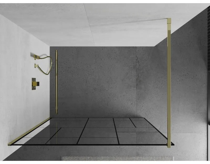Mexen Kioto sprchová zástěna 110x200 cm 8 mm, zlatý profil, sklo černý vzor 2, 800-110-101-50-78