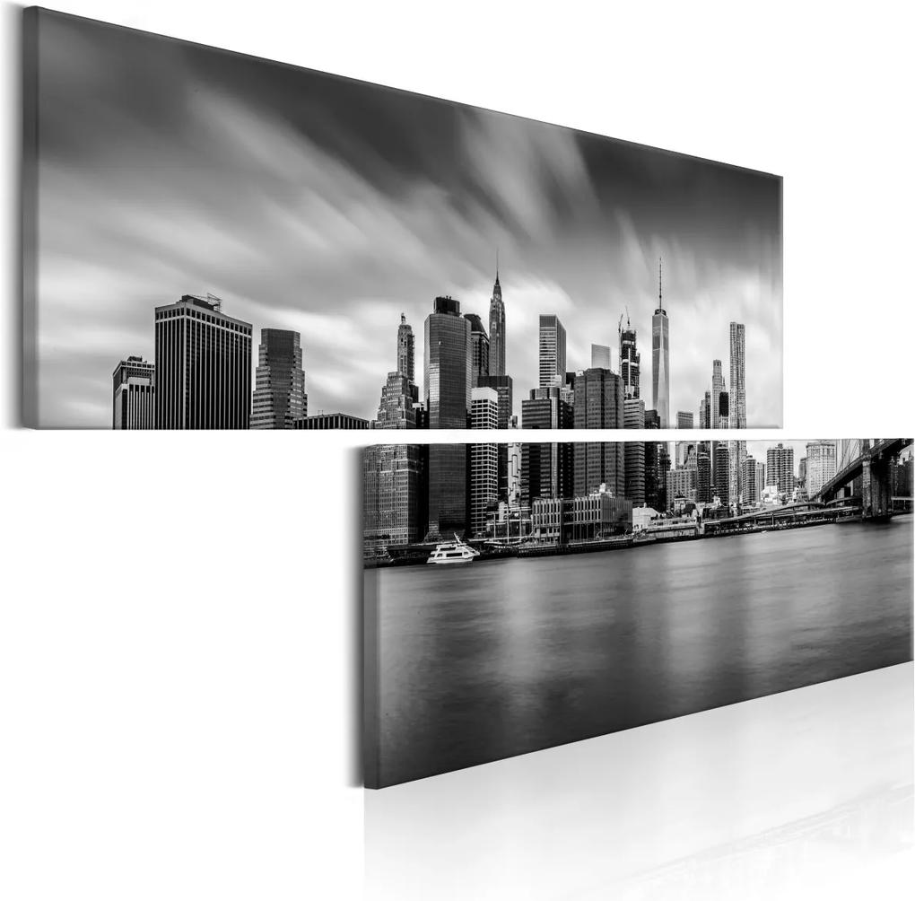Dvoudílné obrazy - černobílý Manhattan (180x90 cm) - Murando DeLuxe