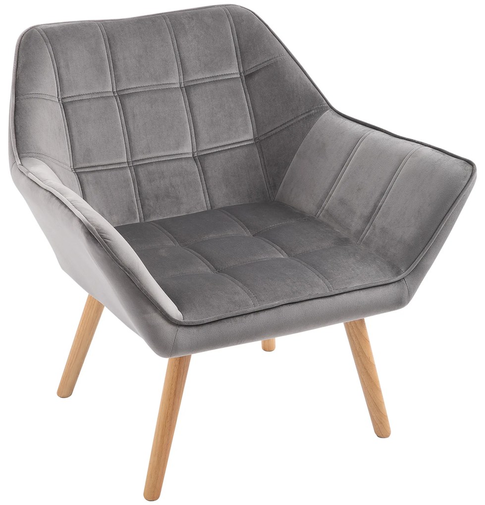 HOMCOM křídlové křeslo, sametové polohovací křeslo, skandinávské, zvýšené nohy, sametový polyester, šedé 64 x 62 x 72,5 cm | Aosom.de