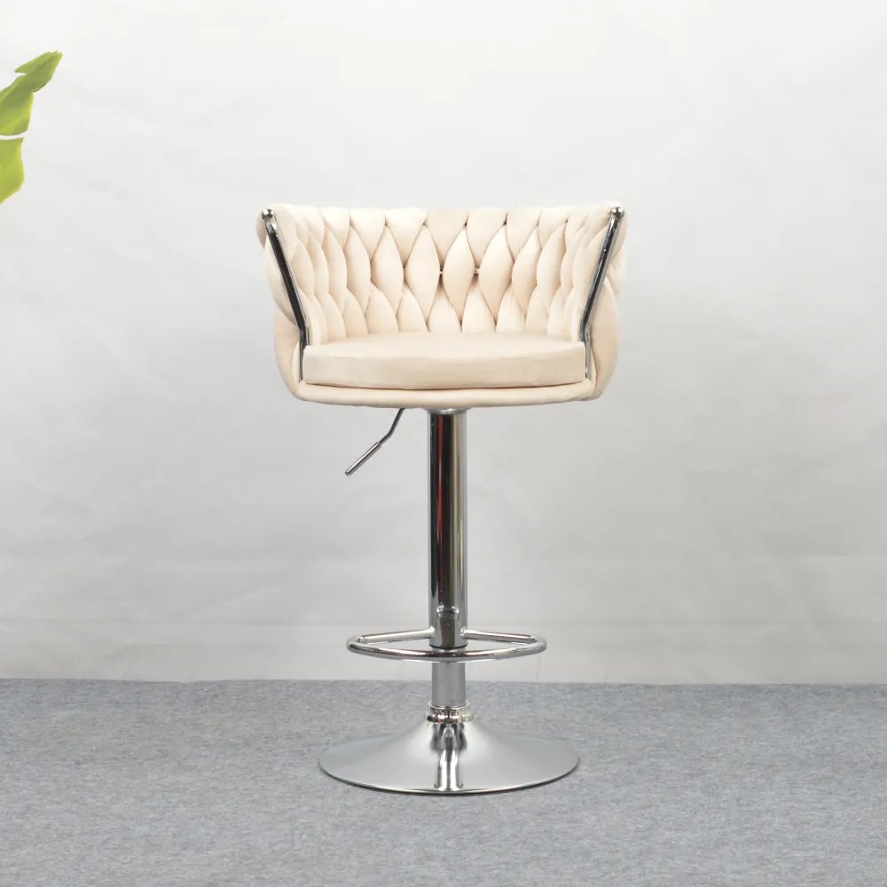 Designová barová židle, béžová Velvet látka/chrom, BRIN