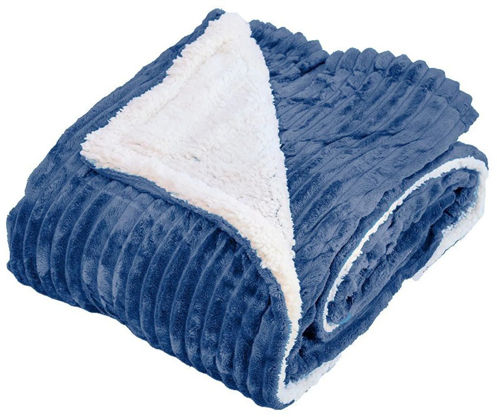 Luxusní světle modrá beránková deka z mikroplyše s pruhy, 150x200 cm