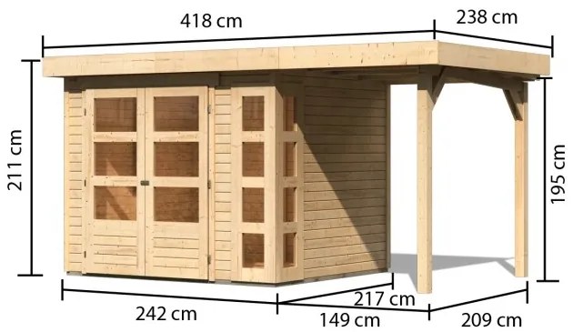 Dřevěný zahradní domek KERKO 3 s přístavkem 150 Lanitplast