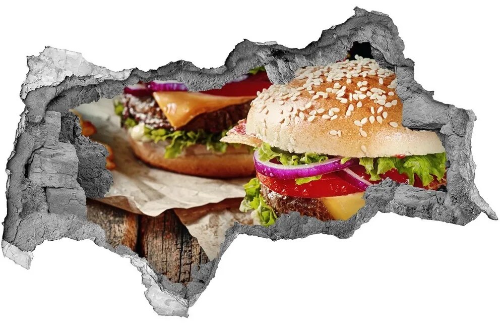 Wallmuralia Nálepka 3D díra beton Hamburgery 95x73 cm