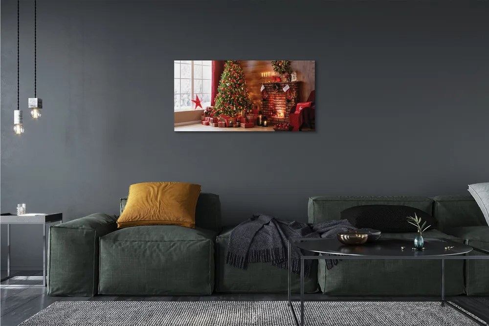 Obrazy na plátně Ozdoby na vánoční stromeček dárky ohniště 120x60 cm