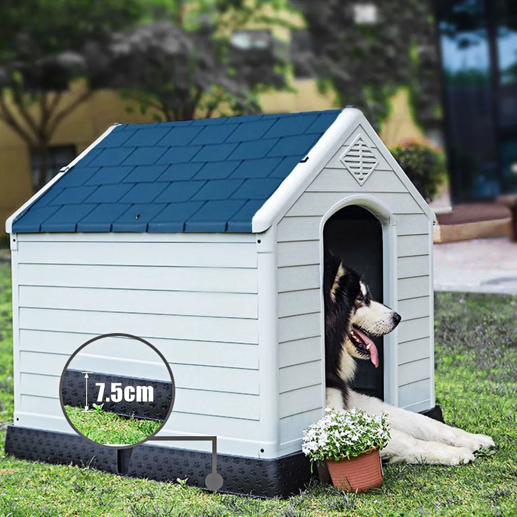 Costway Dog House Dog Jeskyně s vyvýšenou podlahou modro, modrá a bílá