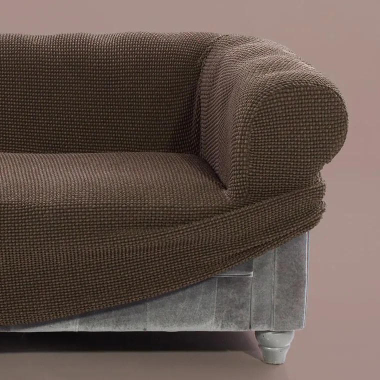 Super strečové potahy NIAGARA tabáková sedačka s otomanem vlevo (š. 200 - 300 cm)