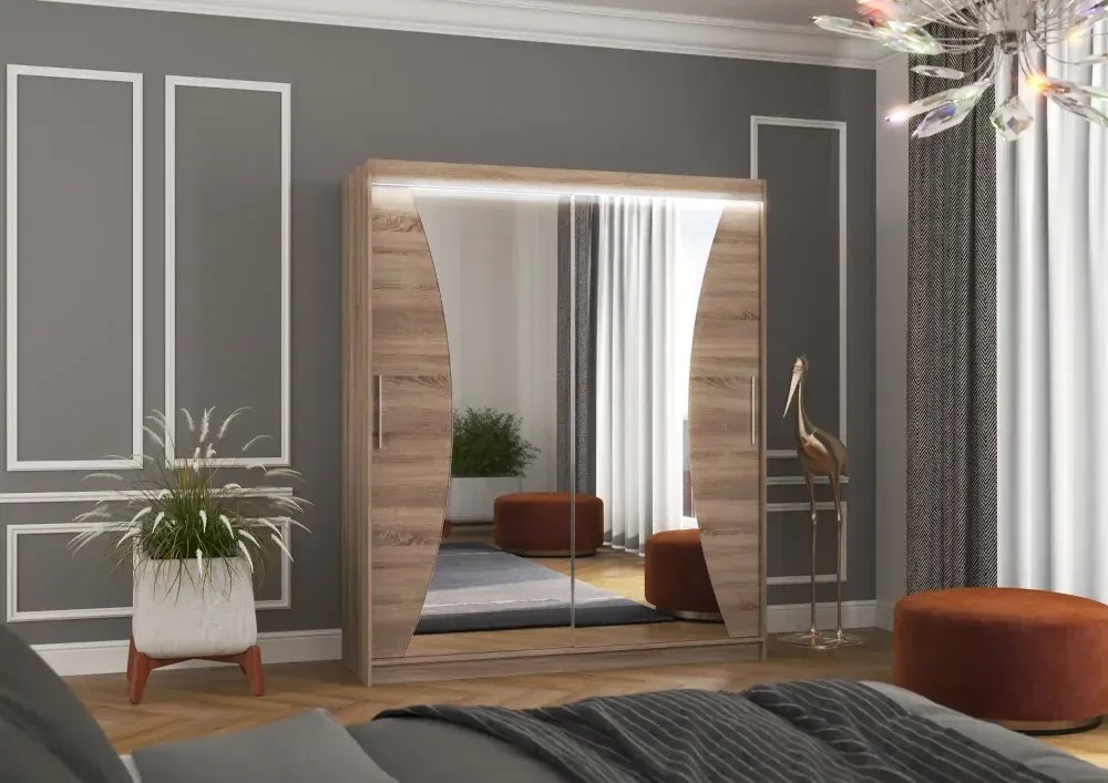 Posuvná skříň se zrcadlem a LED osvětlením CHARLOTTE 180
