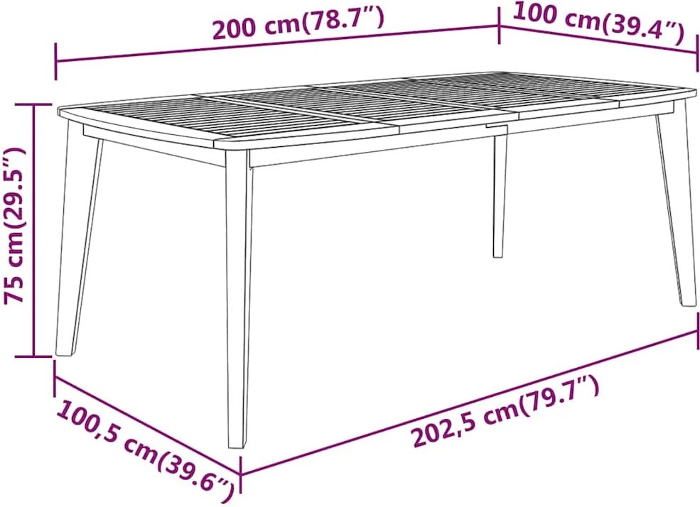 Zahradní stůl 200 x 100 x 75 cm masivní akáciové dřevo 310304