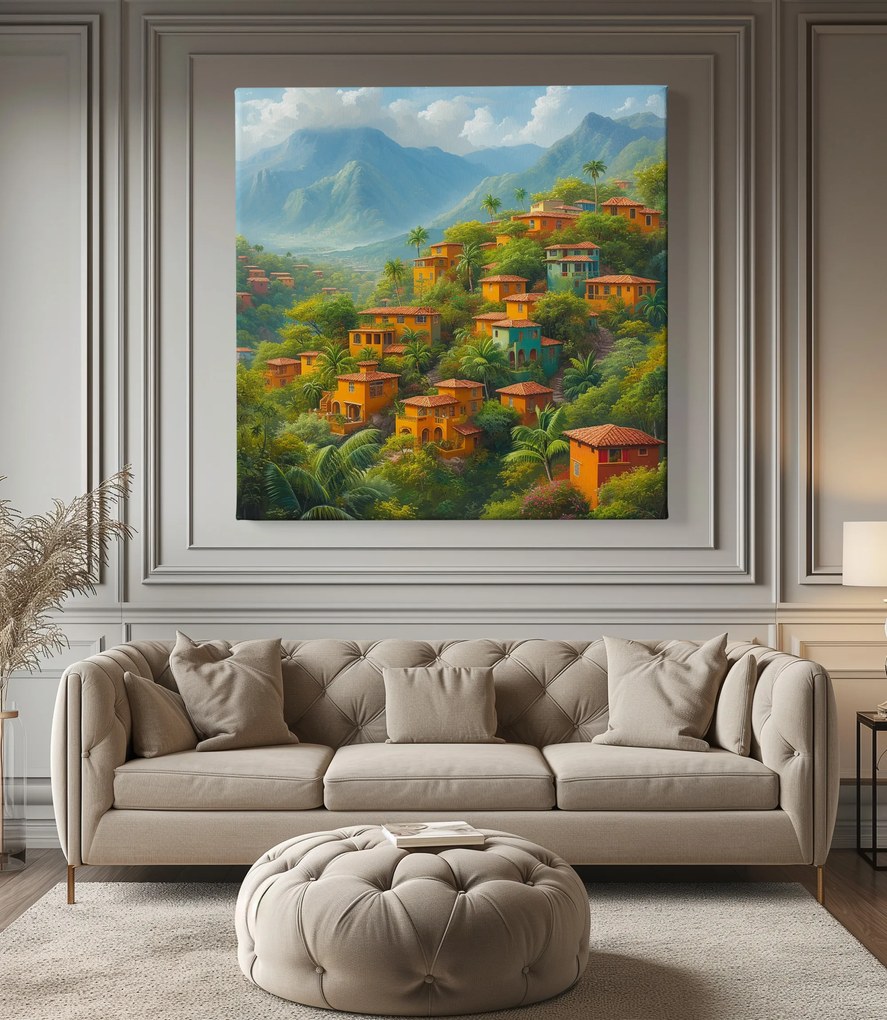 Obraz na plátně - Kostarická vesnička v kopcích FeelHappy.cz Velikost obrazu: 60 x 60 cm