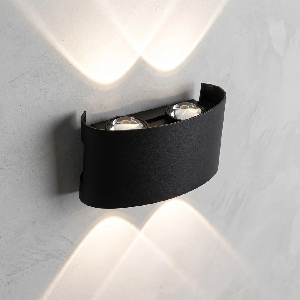 Toolight Toolight, JNH039-4G, venkovní LED nástěnné svítidlo nahoru/dolů, 4 LED, 12 W, 4000 K, IP44, černá matná, OSW-56230