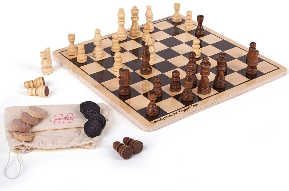 Bigjigs Toys Dřevěné šachy a dáma