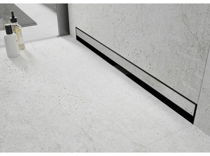 Mexen Flat nerezový sprchový žlab na zeď 60 cm vzor WALL, černý, 1730060