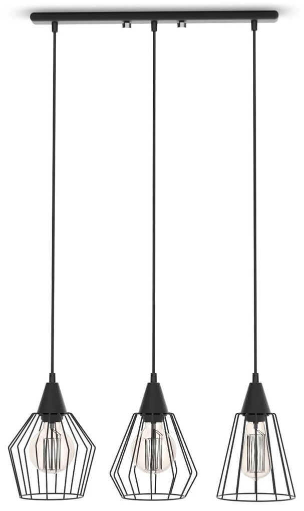 Light for home - Závěsné svítidlo na lankách s drátěnými stínítkami   40533 "MATRIX", 3x60W, E27, Černá