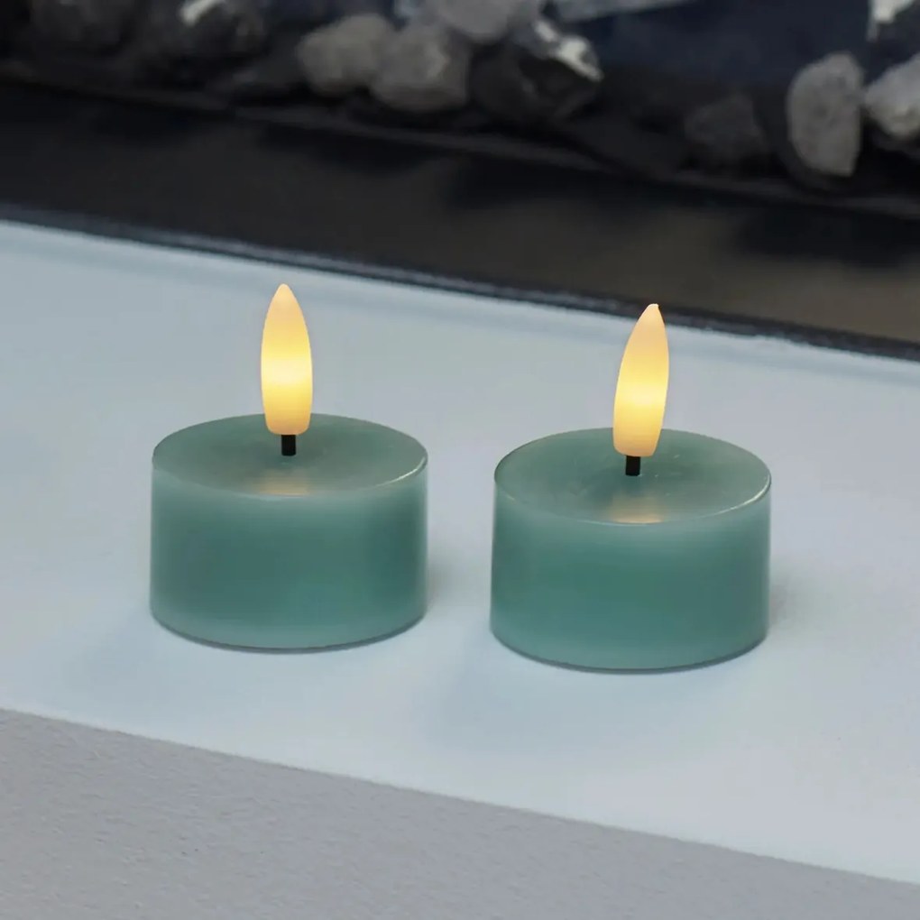 Sada LED čajové svíčky na baterie Sille Tealight, Ø 4,5 × 2,2 cm, pískově zelená, z pravého vosku, balení 2 ks