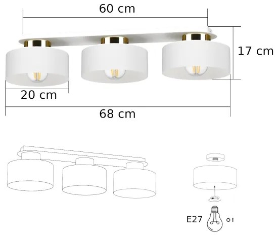 Stropní svítidlo IGNIA 3xE27/60W/230V bílá/zlatá