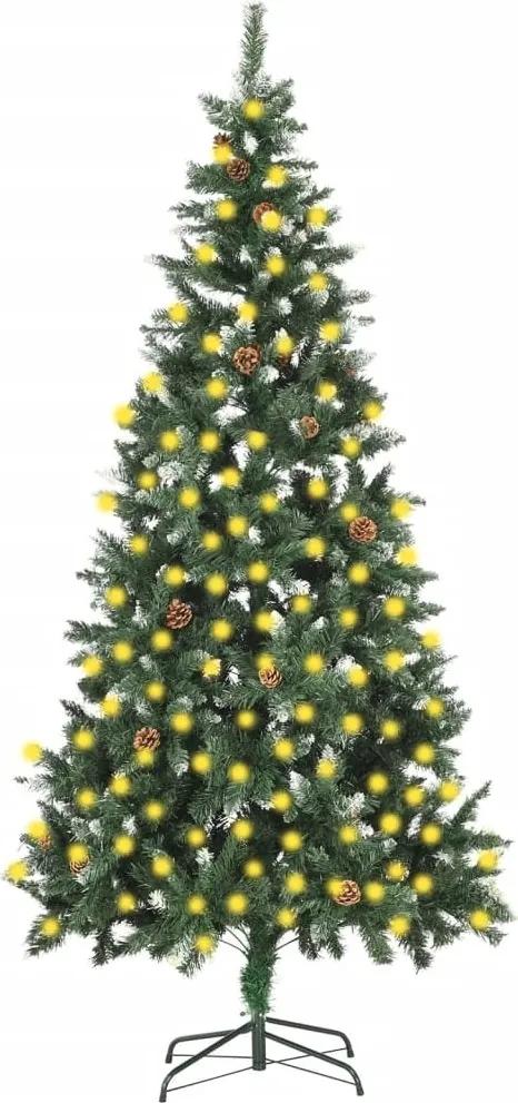 vidaXL Umělý vánoční stromek s LED osvětlením a šiškami 210 cm [3077748] Barva: Zelená